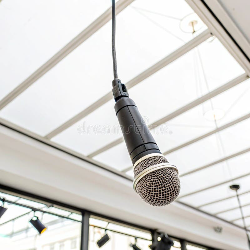 Microphone Hanging from Ceiling Isolated on White Background Stock ...