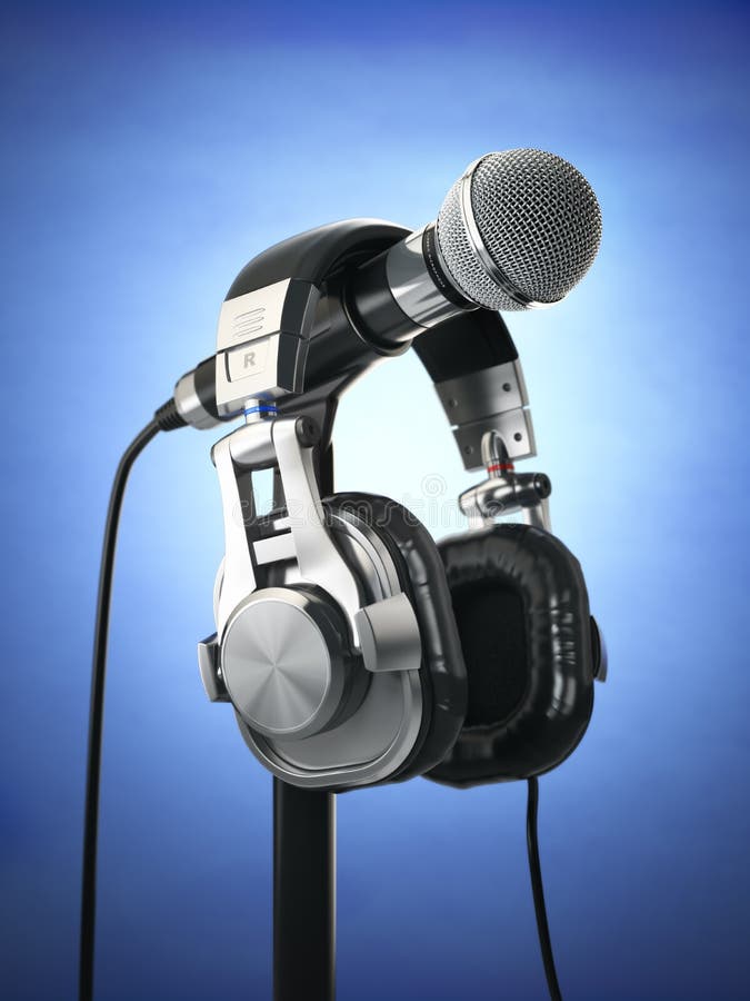 Microphone and Headphones. Audio Recording or Radio Commentator Stock ...