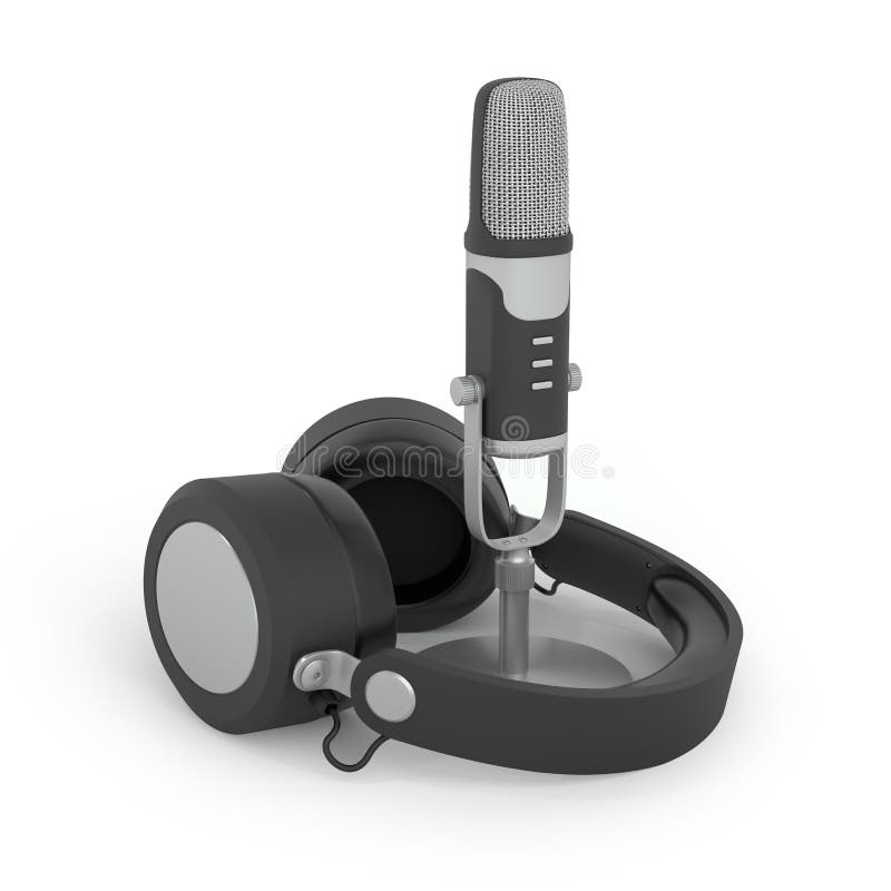 Microphone and Headphones. Black Plastick and Steel Materials. 3D ...