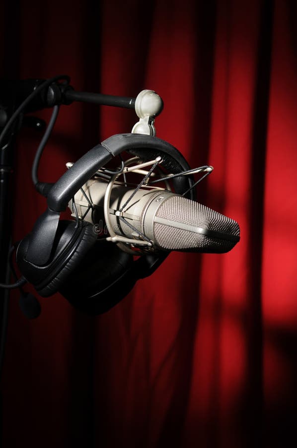 Microphone Headphones and Curtain Stock Photo - Image of performing ...