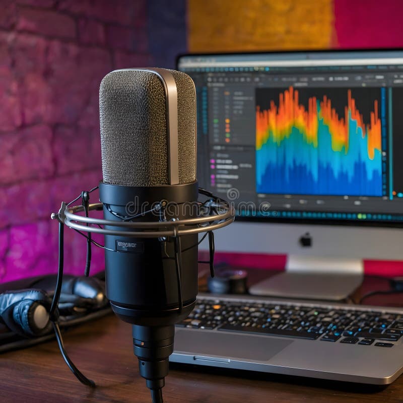 Microphone, Headphones, and Digital Audio Workstation in an Engaging ...