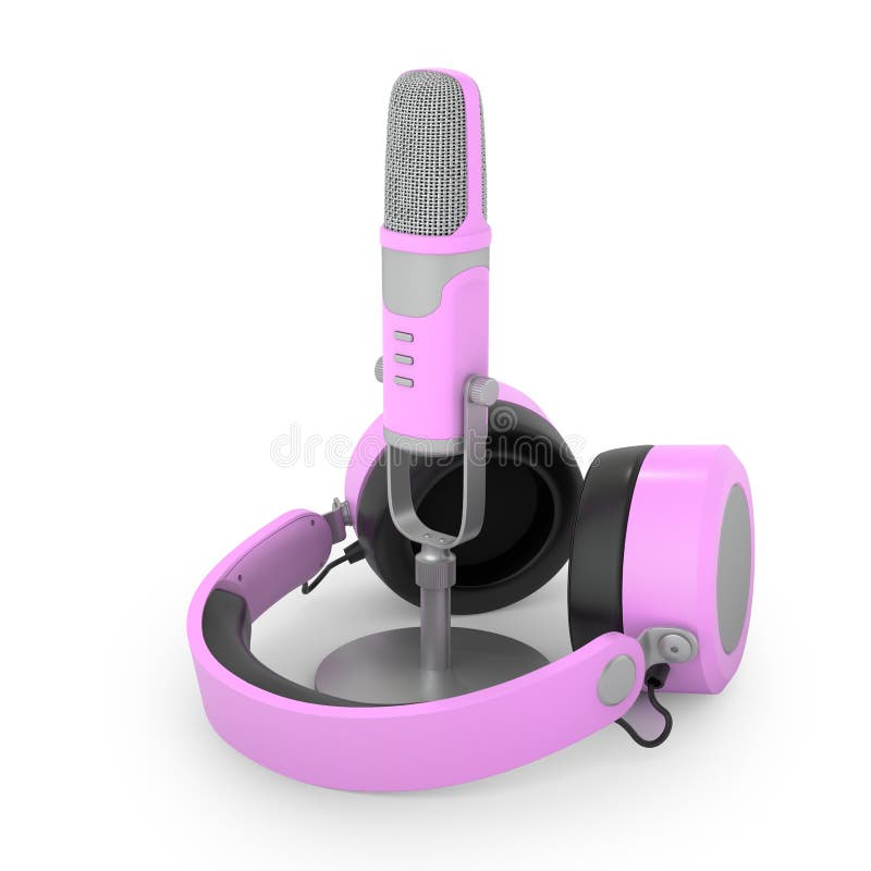 Microphone and Headphones. Pink Color Plastic and Steel Materials. 3D ...
