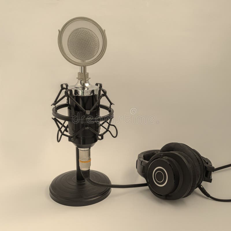 Microphone and headphones stock image. Image of voice - 253612445