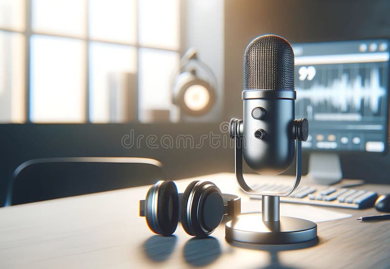 Microphone and Headphones on Table Stock Illustration - Illustration of ...