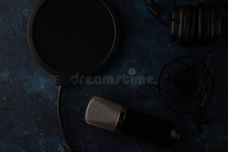 Microphone and Headphones, Work with Sound, View from the Top with ...