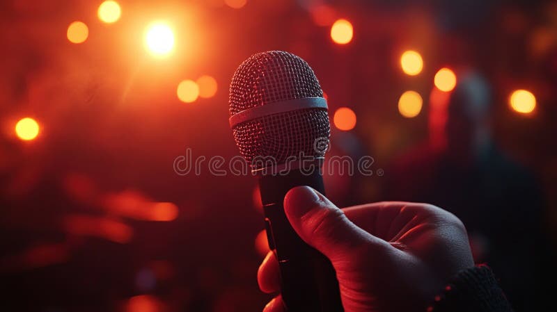 Microphone Held Aloft on Stage Stock Illustration - Illustration of ...