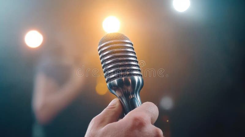 Microphone Held Under Bright Stage Lights, Ready for a Performance, AI ...