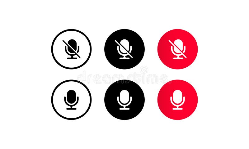 Microphone Icon Button Set. Audio Voice Recording on Off Mute Symbol ...