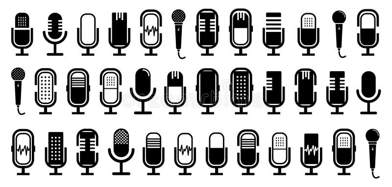 Microphone Icon Collection. Set of Black Microphone Icons Stock Vector ...