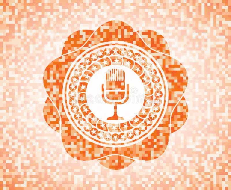 Microphone Icon Inside Orange Mosaic Emblem Stock Vector - Illustration ...
