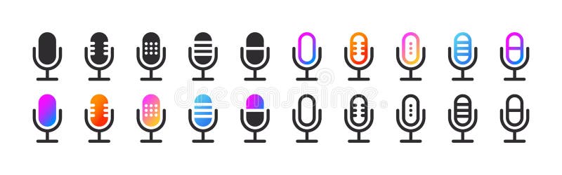 Microphone Icons. Podcast Icons Set. Podcast Microphone Signs Stock ...