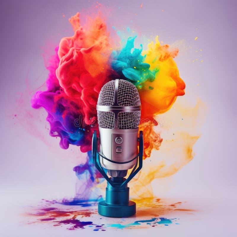 Microphone with Ink Color Splash, Podcast, Stand Up or Karaoke Concept ...