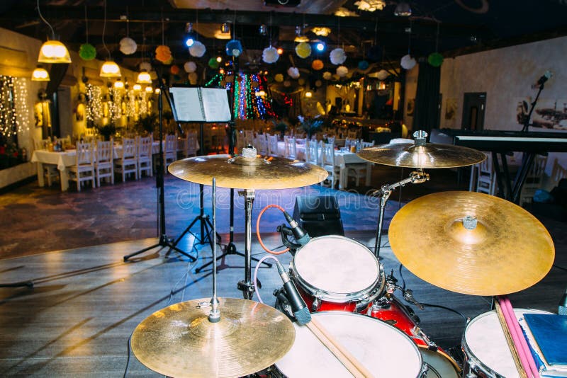 Microphone and Instruments on the Stage Stock Image - Image of ...