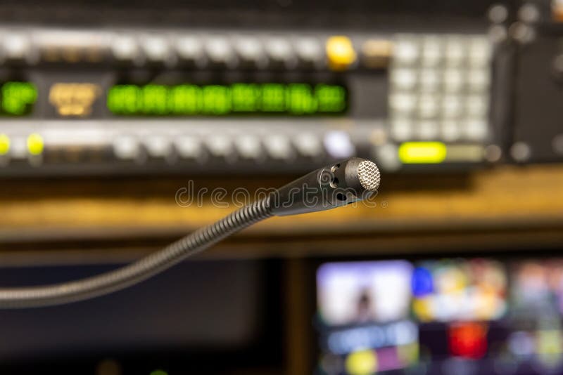 Microphone of Intercom in Broadcast Production Control Room Stock Photo ...