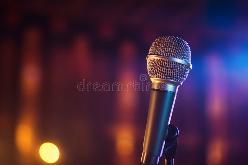 Microphone Karaoke, Concert . Vocal Audio Mic in Low Light with Blurred ...