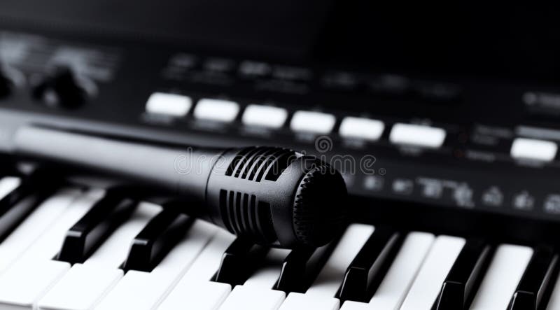 Microphone on keyboard . stock image. Image of entertainment - 195980409