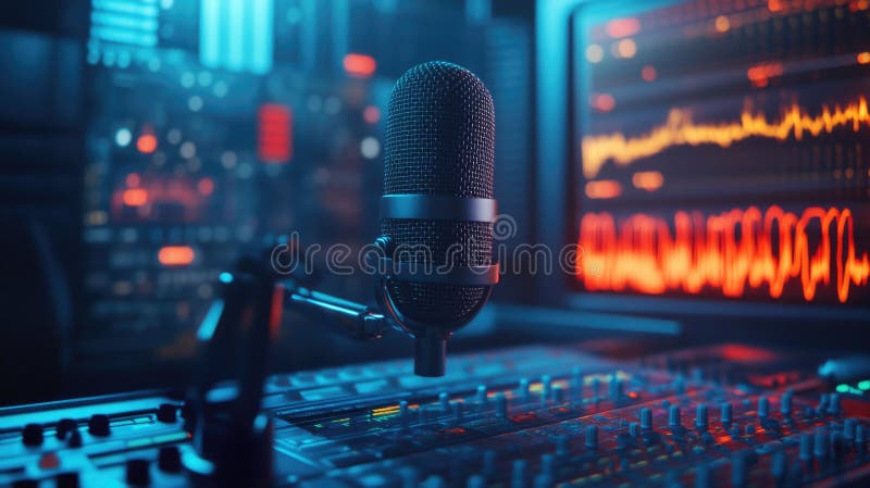 Microphone and Keyboard Desk Setup Stock Image - Image of microphone ...