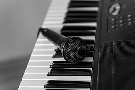 A microphone on a keyboard stock photo. Image of white - 305403166