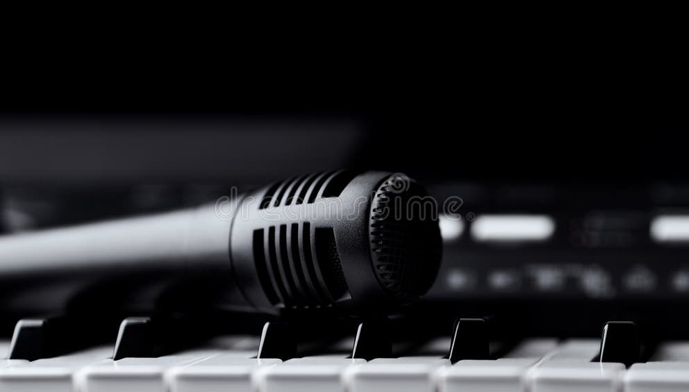 Microphone on keyboard stock image. Image of piano, electric - 196813157