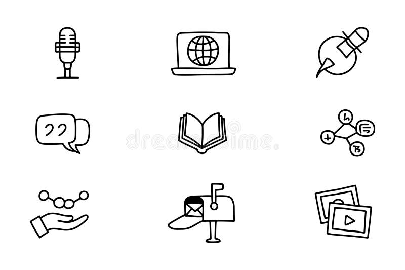 Microphone Laptop Globe Pushpin Speech Bubble Open Book Network Hand ...