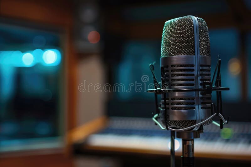A Microphone and Laptop in a Professional Recording Studio Setup Stock ...