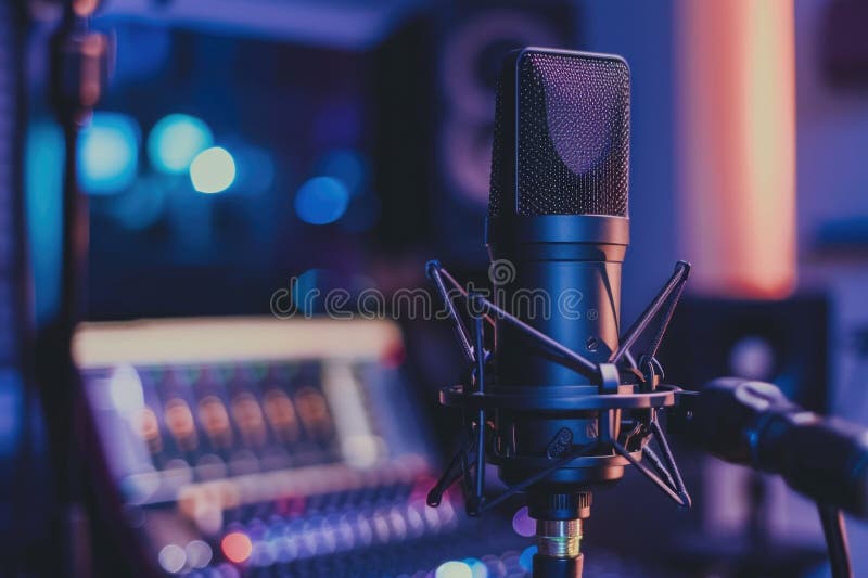 Microphone and Laptop Setup in a Recording Studio Stock Image - Image ...