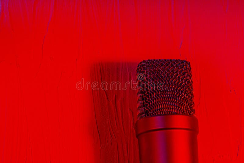 Microphone on Lay on a Texture Background with Blue Light Stock Image ...