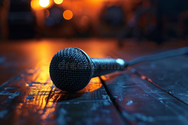 Microphone Laying on the Floor of a Stage. Generative AI Stock Photo ...