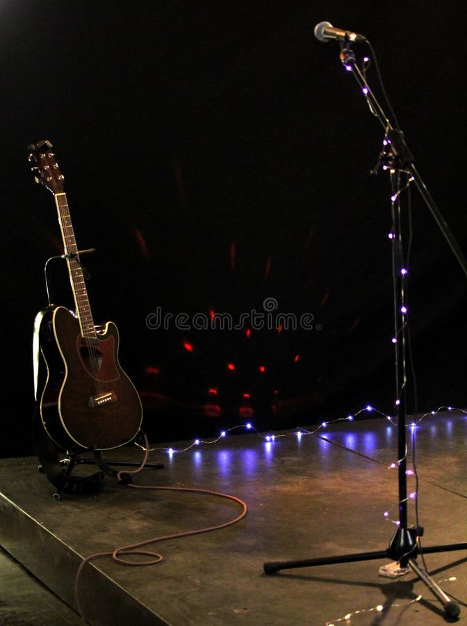 Microphone with Led Lights and Guitar Editorial Photography - Image of ...