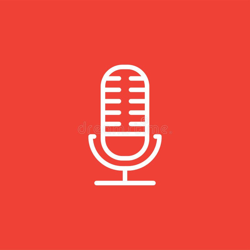 Microphone Line Icon on Red Background. Red Flat Style Vector ...