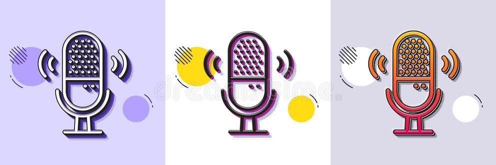 Microphone Line Icon. Studio Mic Sign. Halftone Dotted Pattern. Vector ...