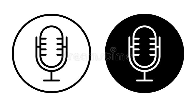 Microphone Line Icon Vector on Black Circle. Podcast Mic Sign Symbol ...