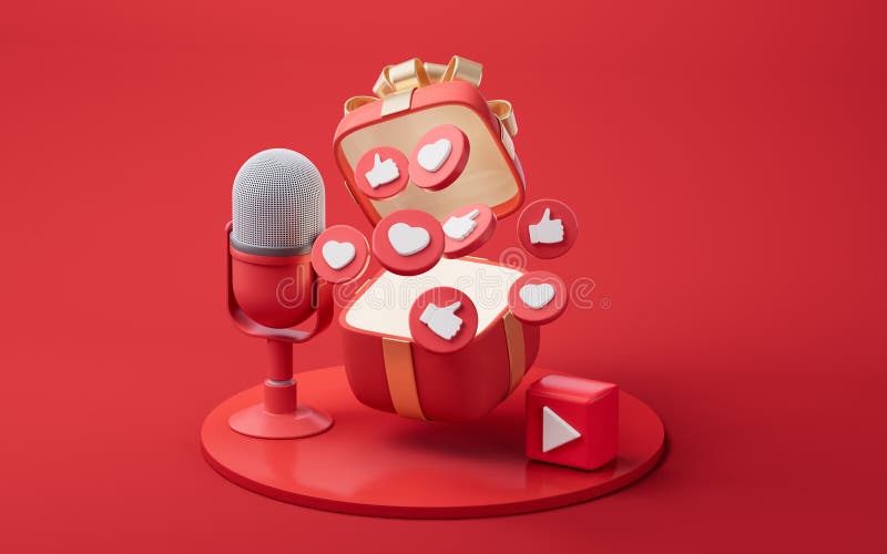 Microphone Live Streaming and Gift Boxes, 3d Rendering Stock ...