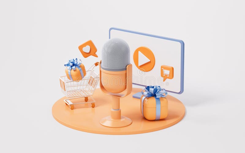 Microphone Live Streaming and Gift Boxes, 3d Rendering Stock ...