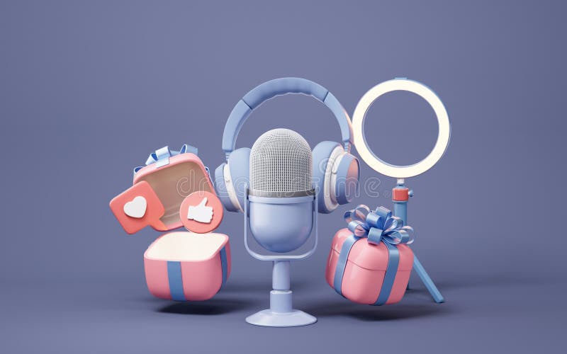 Microphone Live Streaming and Gift Boxes, 3d Rendering Stock ...