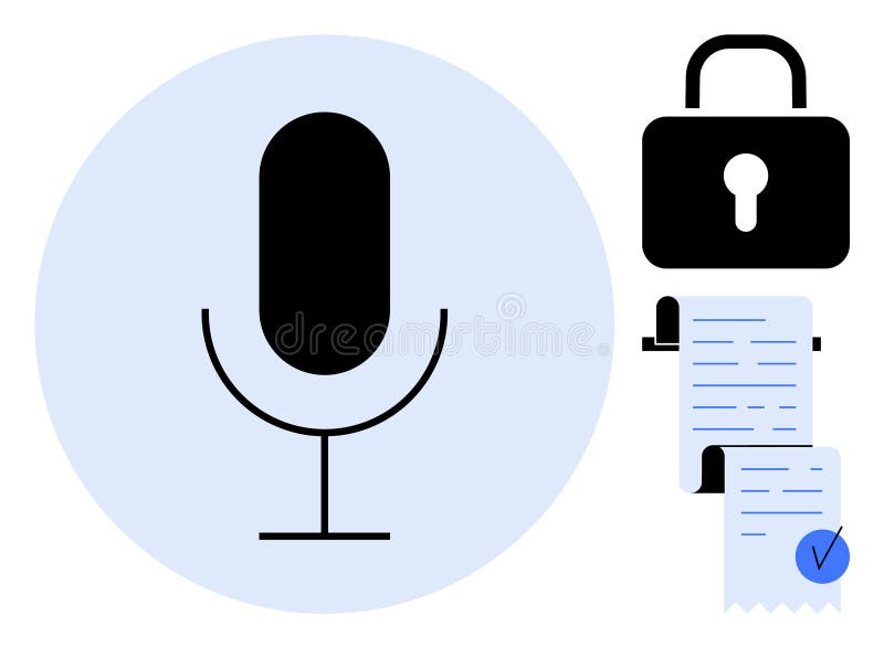 Microphone with Lock and Document Symbolizing Secure Voice Recording ...