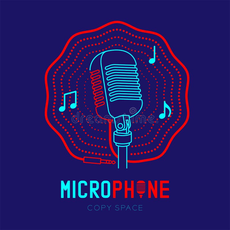 Microphone Logo Icon Outline Stroke with Music Note in Wave Frame from ...