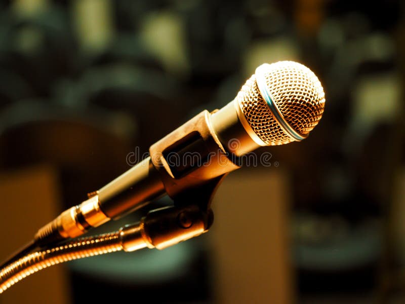 Microphone in Meeting Room with Blurred Light Background Stock Photo ...
