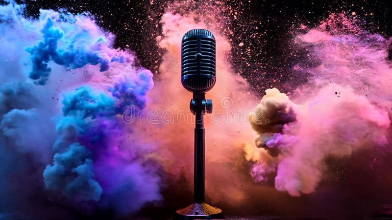 A Microphone is in the Middle of a Colorful Explosion Stock Footage ...