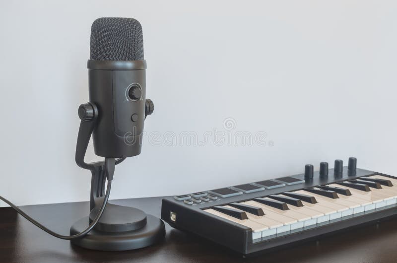 Microphone and MIDI Keyboard Setup Stock Photo - Image of audio ...