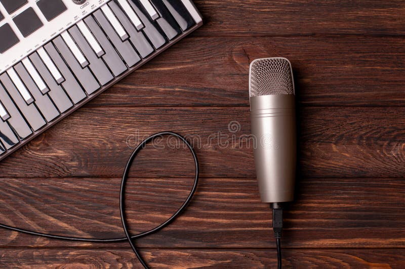 Microphone and Midi Keyboard, Synthesizer Stock Image - Image of ...