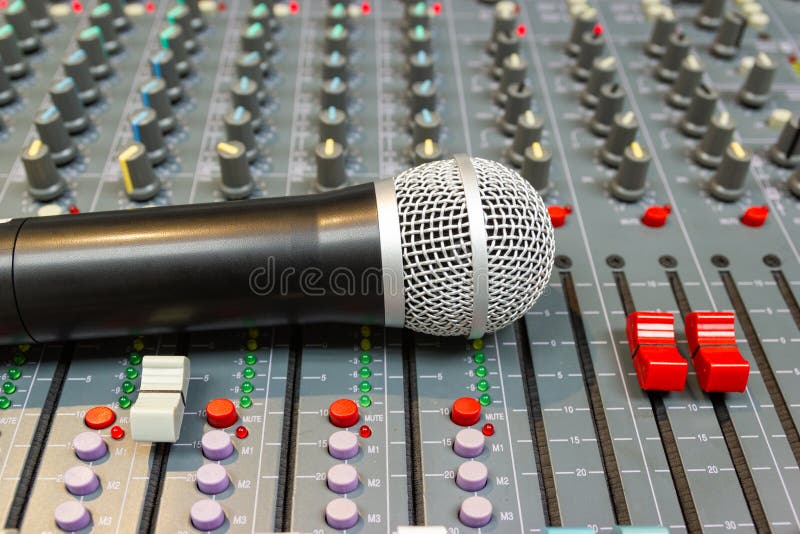 Microphone on Mixing Console of a Big HiFi System Stock Photo - Image ...