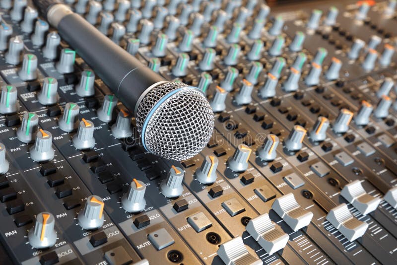 Microphone on a Mixing Desk Stock Photo - Image of studio, technology ...