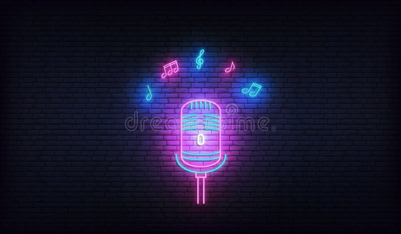 Karaoke Neon. Template with Glowing Border and Karaoke Lettering Stock ...