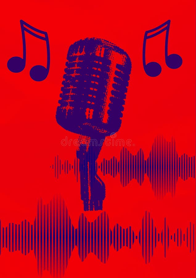 Microphone on Music Notes Red Abstract Background Editorial Image ...