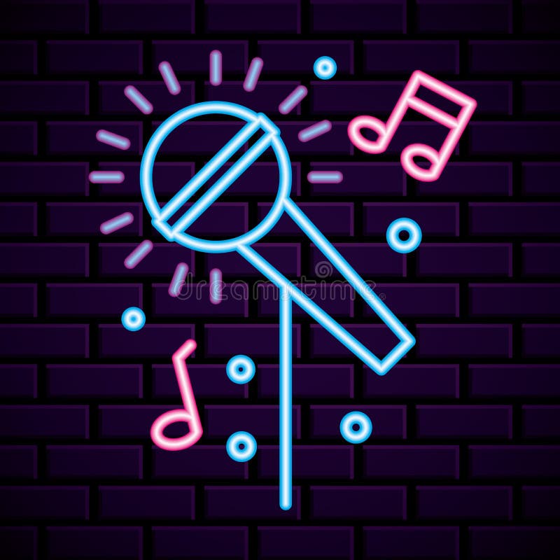 Neon microphone with notes stock vector. Illustration of isolated ...