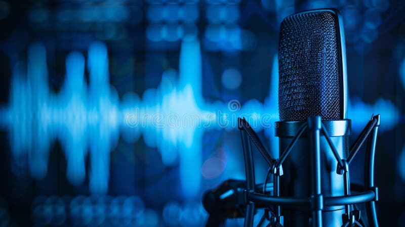 Microphone in a Neon-Lit Recording Studio Setup Stock Image - Image of ...