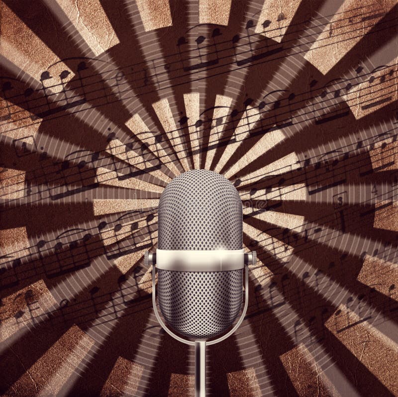 Classic Microphone With Music Notes On Background Stock Illustration ...