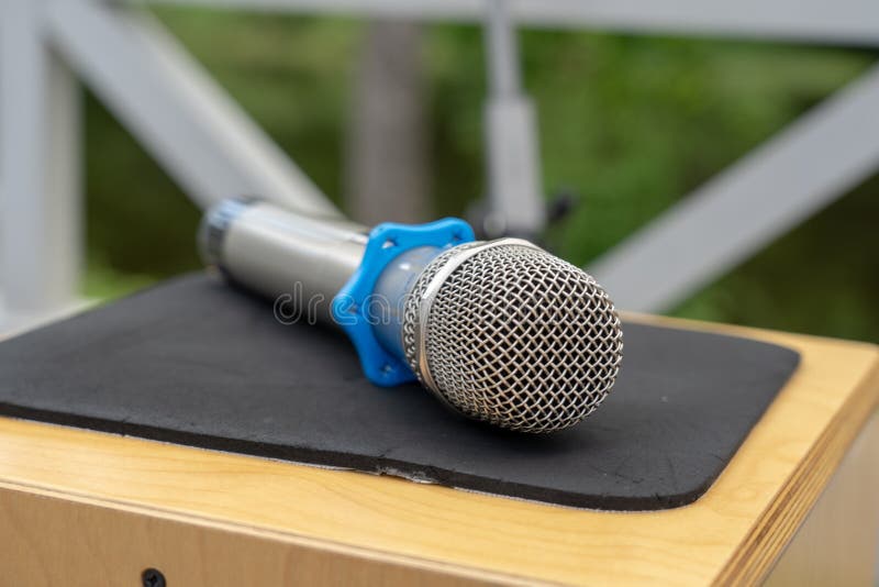 The Microphone on the Pad. Outside for Performances Stock Image - Image ...