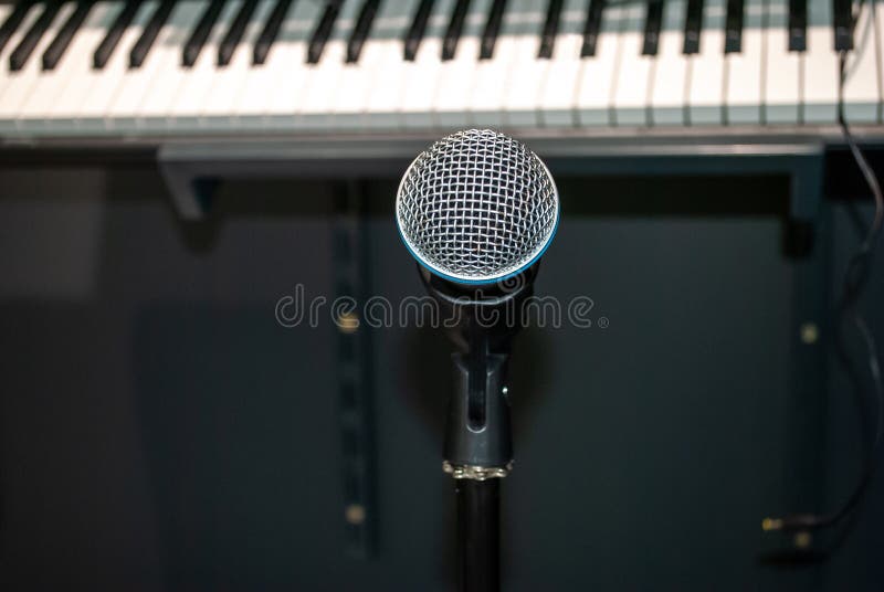 Microphone and Piano Key in Recording Studio Stock Photo - Image of ...